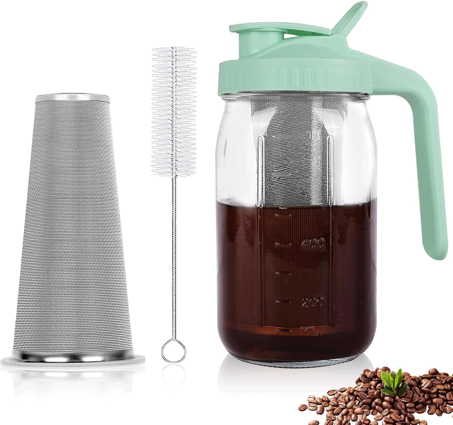 Cold Brew Coffee Maker,64 oz Mason Jar Pitcher with Stainless Steel ...