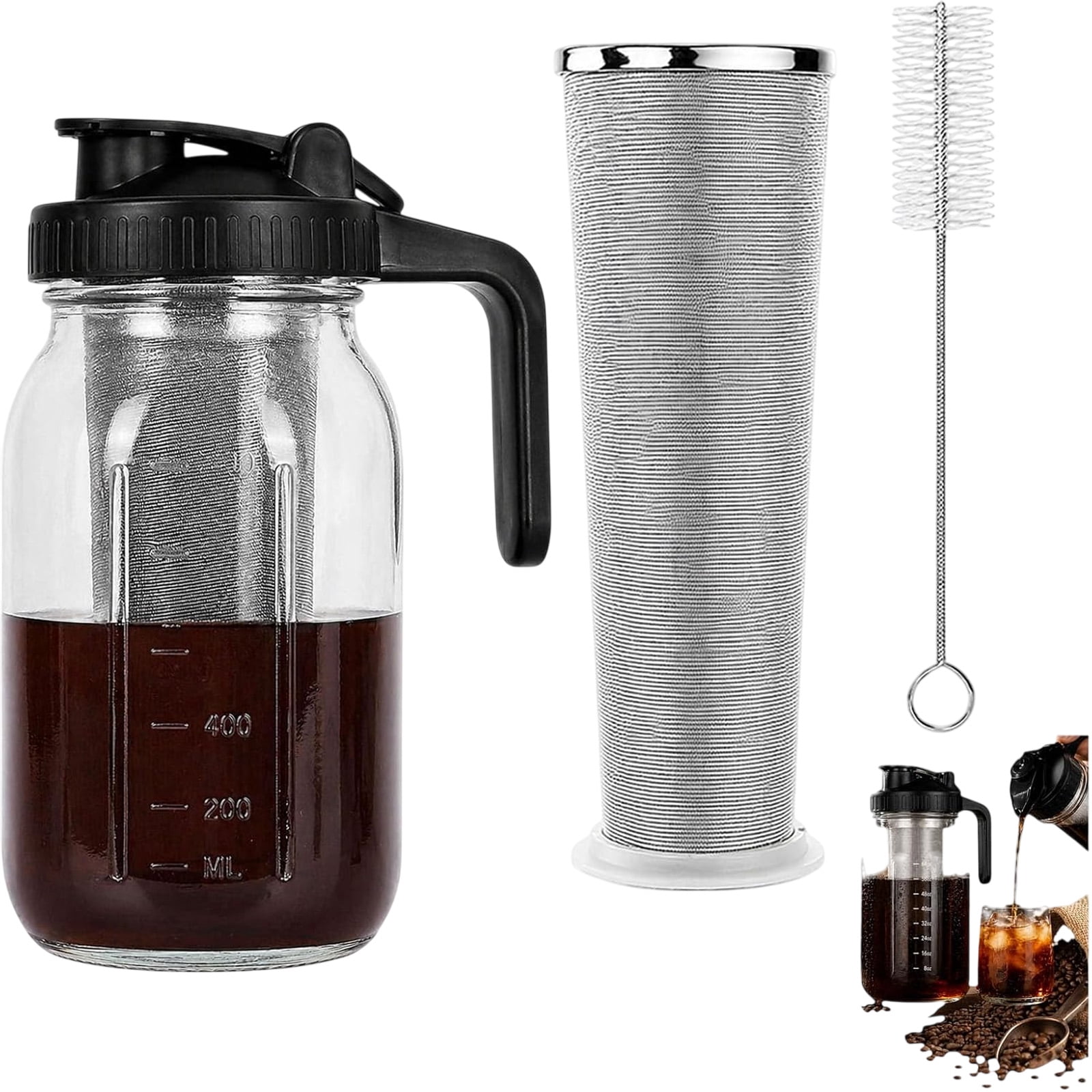 Cold Brew Coffee Maker, 64OZ Wide Mouth Mason Jar Pitcher with ...