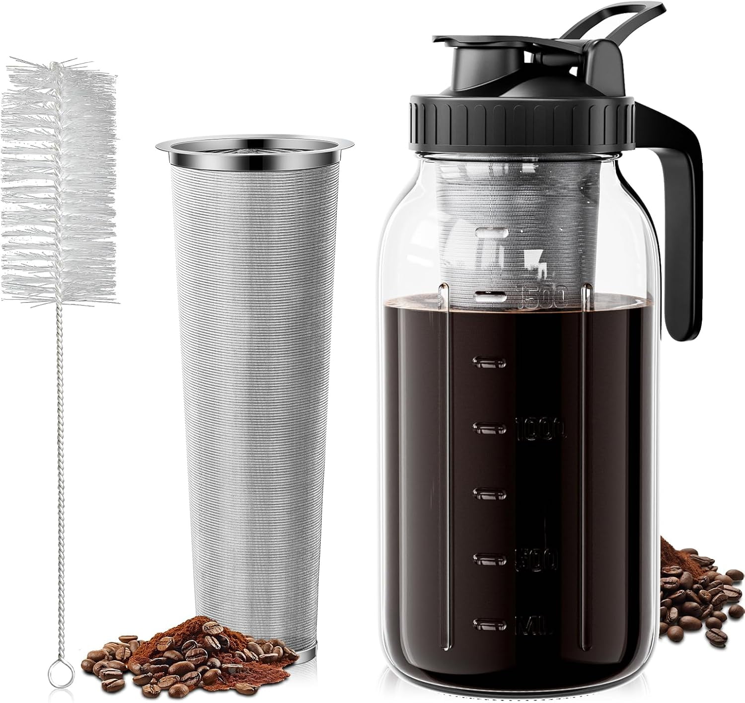 Cold Brew Coffee Maker 64oz, Iced Coffee Maker with 304 Stainless Steel ...