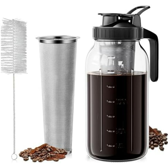 Cold Brew Coffee Maker 64oz, Iced Coffee Maker with 304 Stainless Steel ...