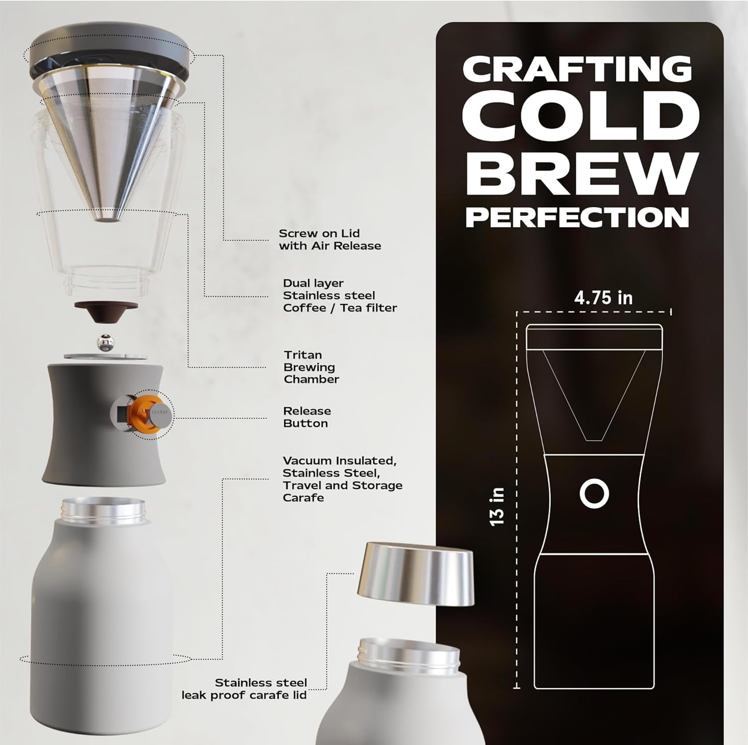Cold Brew Coffee Maker, Award-Winning 40oz Insulated Cold Brew Brewer ...