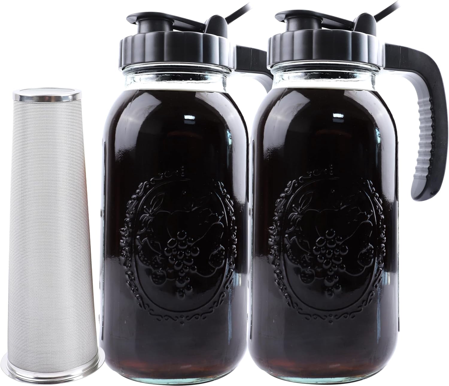 Cold Brew Coffee Maker Half Gallon 2 Set Glass Mason Jar Pitcher With ...