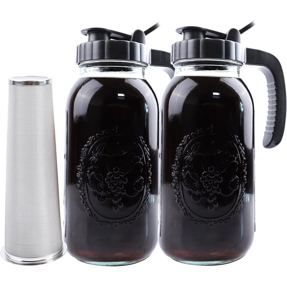 Cold Brew Coffee Maker Half Gallon 2 Set Glass Mason Jar Pitcher With ...