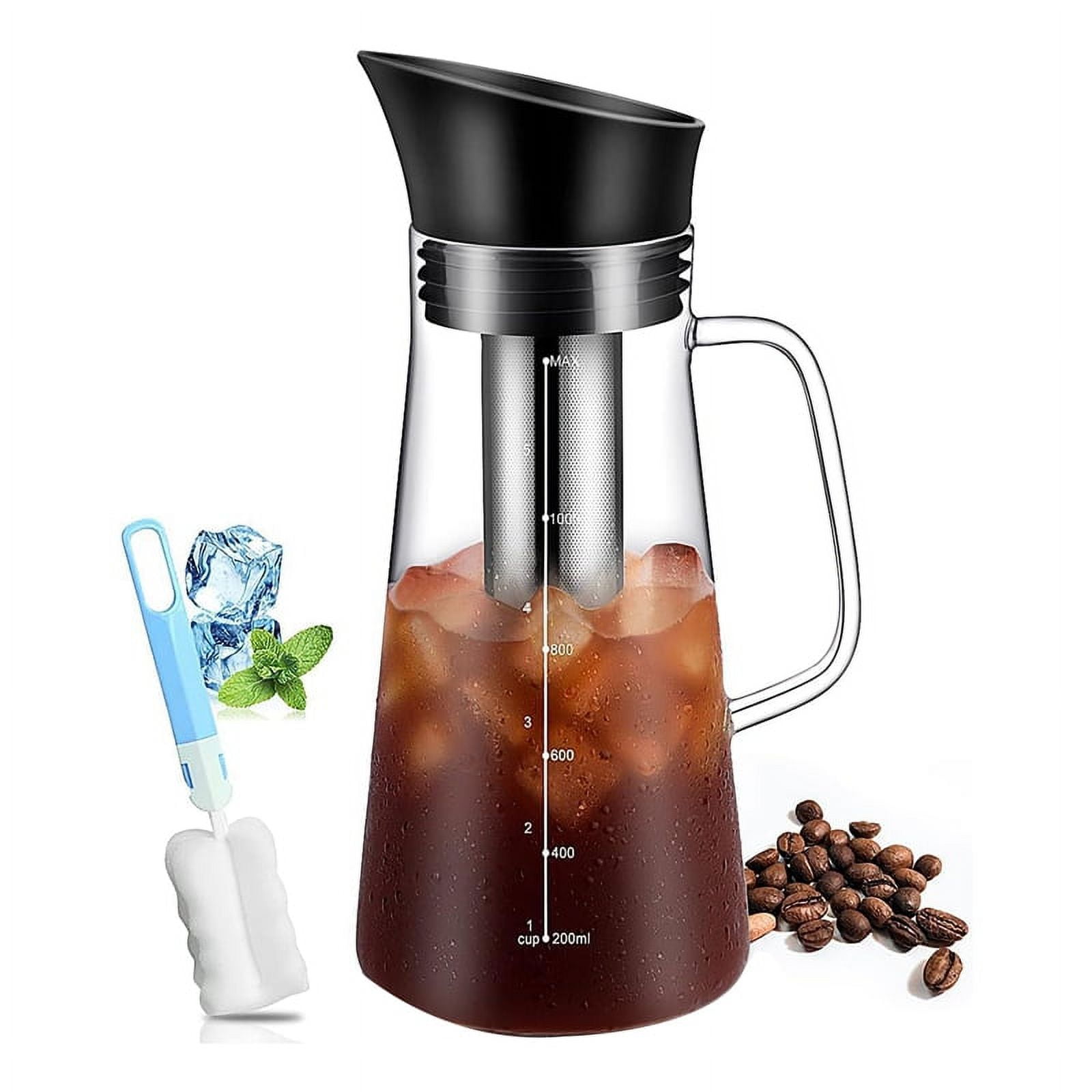 Cold Brew Coffee Maker, Iced Coffee Maker Machine, Cold Brew Tea Pitcher Glass and Airtight Lid ...