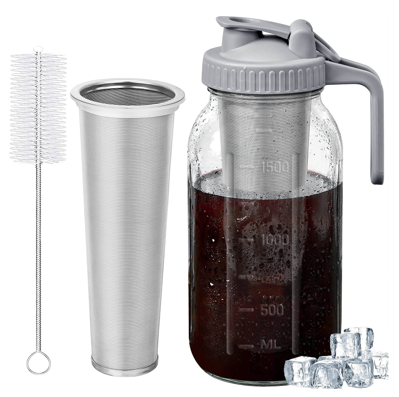 G GOSCHE Cold Brew Coffee Maker Jar 64oz Thick Glass Mason Pitcher with ...