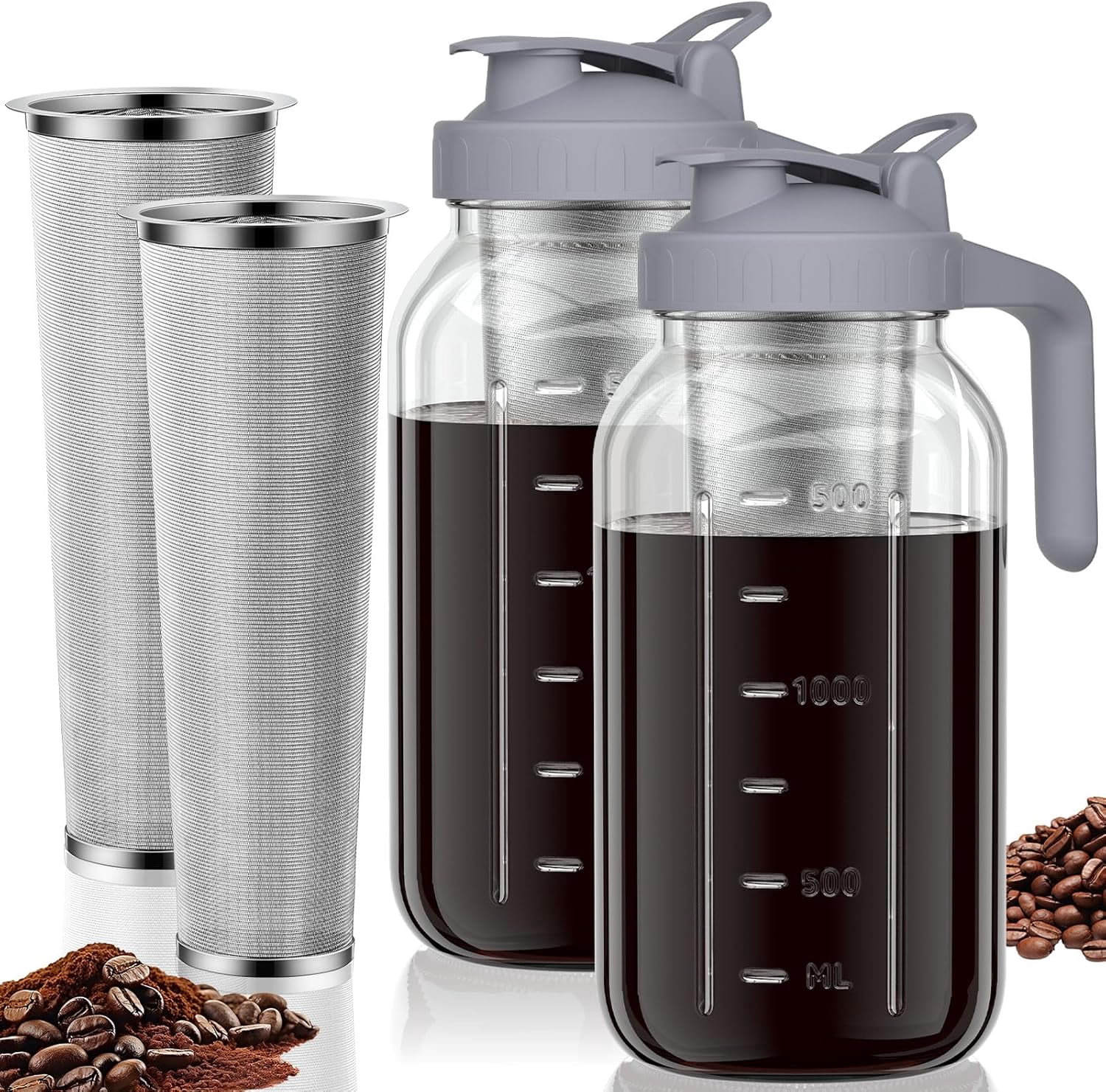 Cold Brew Coffee Maker Jar - 64oz Thick Glass Multipurpose Mason ...