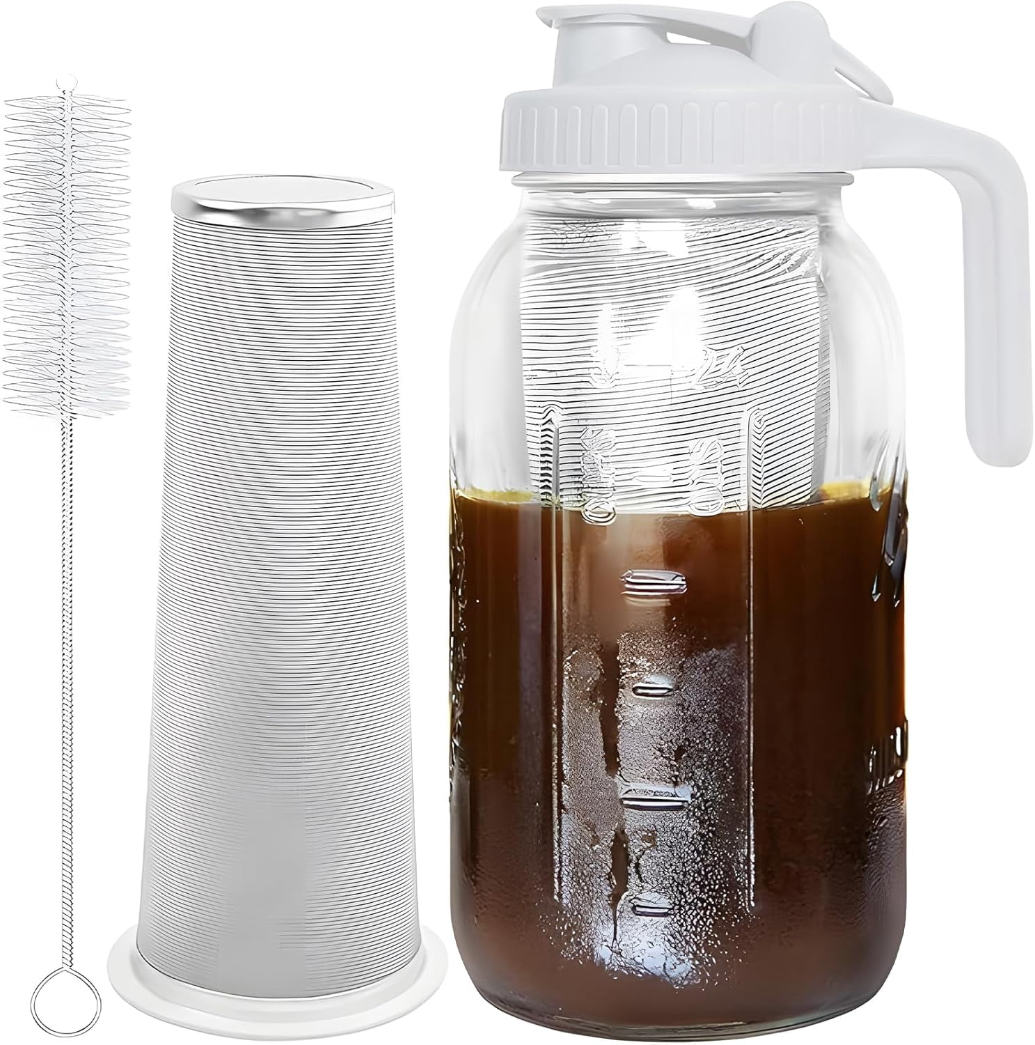 Cold Brew Coffee Maker Jar - 64oz Thick Glass Multipurpose Mason ...
