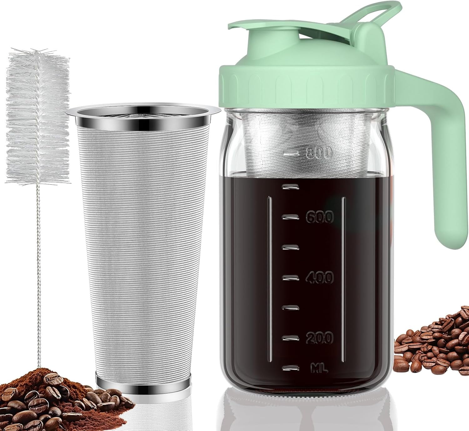 Cold Brew Coffee Maker Jar - Thick Glass Multipurpose Mason Pitcher ...
