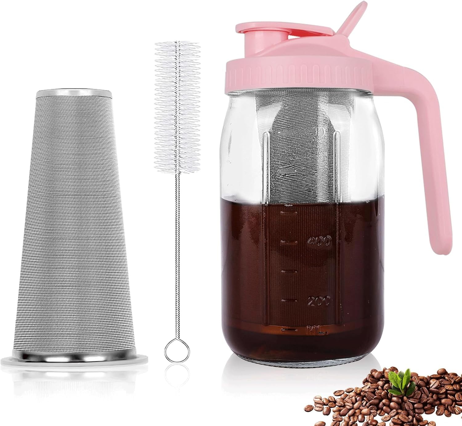 Cold Brew Coffee Maker,Mason Jar Pitcher with Stainless Steel Filter ...