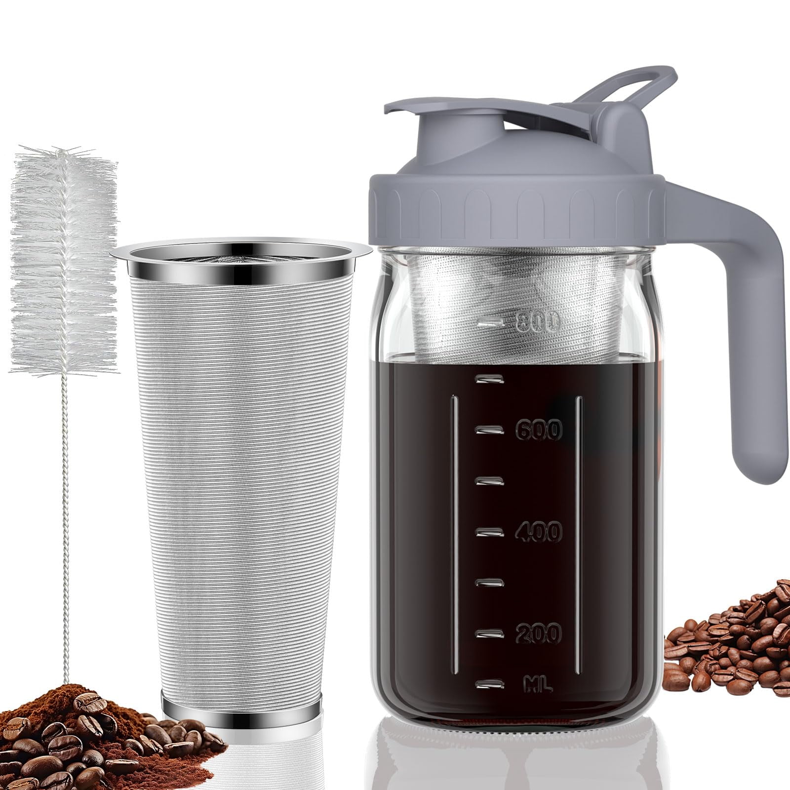 Cold Brew Coffee Maker Pitcher 32 Oz Thick Glass Mason Jar Spout Lid ...