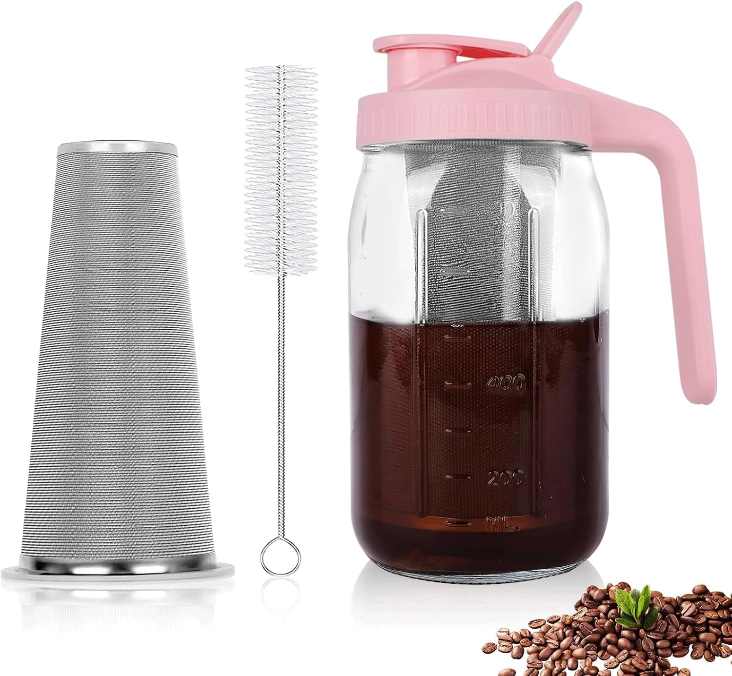 Cold Brew Coffee Maker with Mason Jar Pitcher, Stainless Steel Filter ...