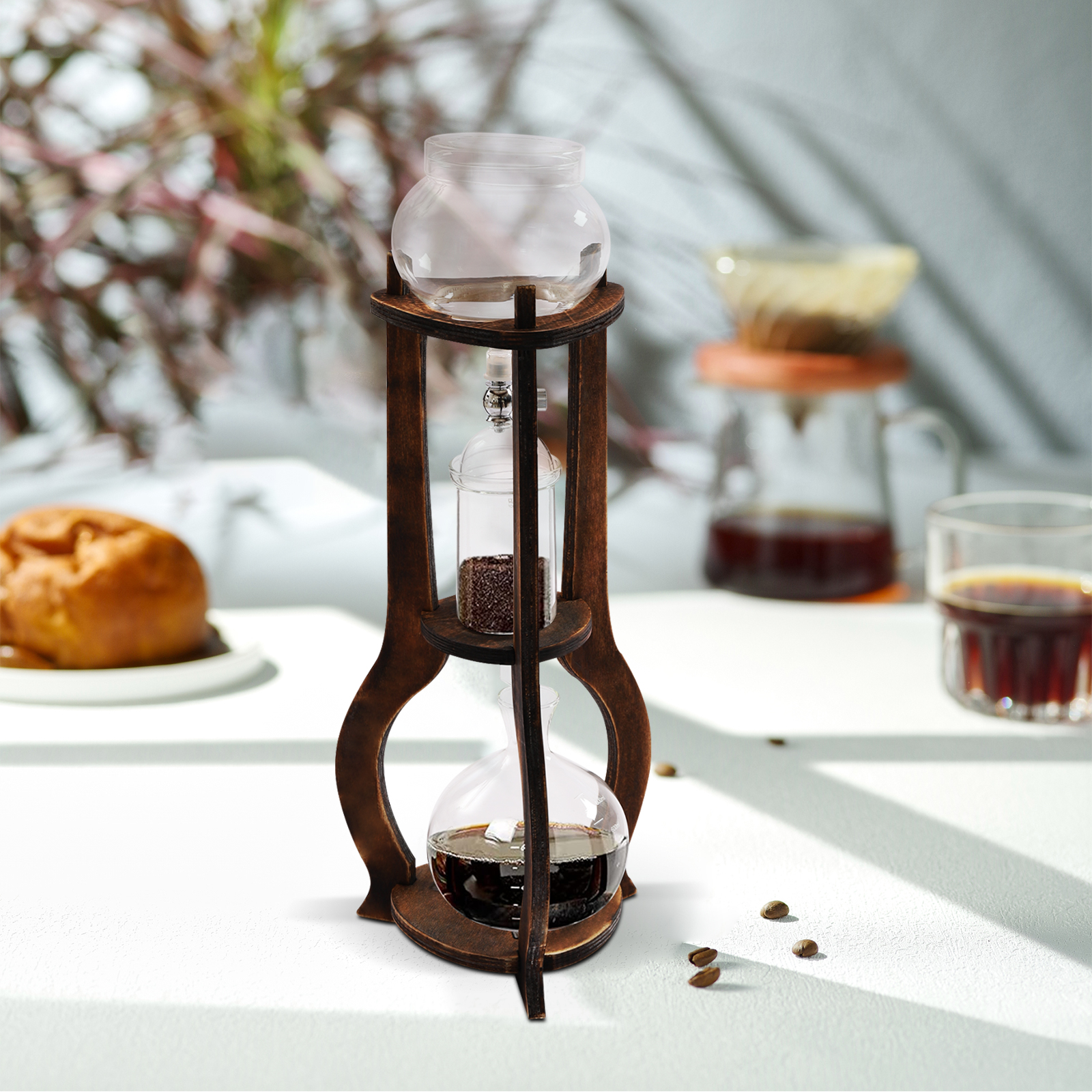Cold Brew Iced Coffee Drip Tower Coffee Maker Wooden for 6-8 Cups ...