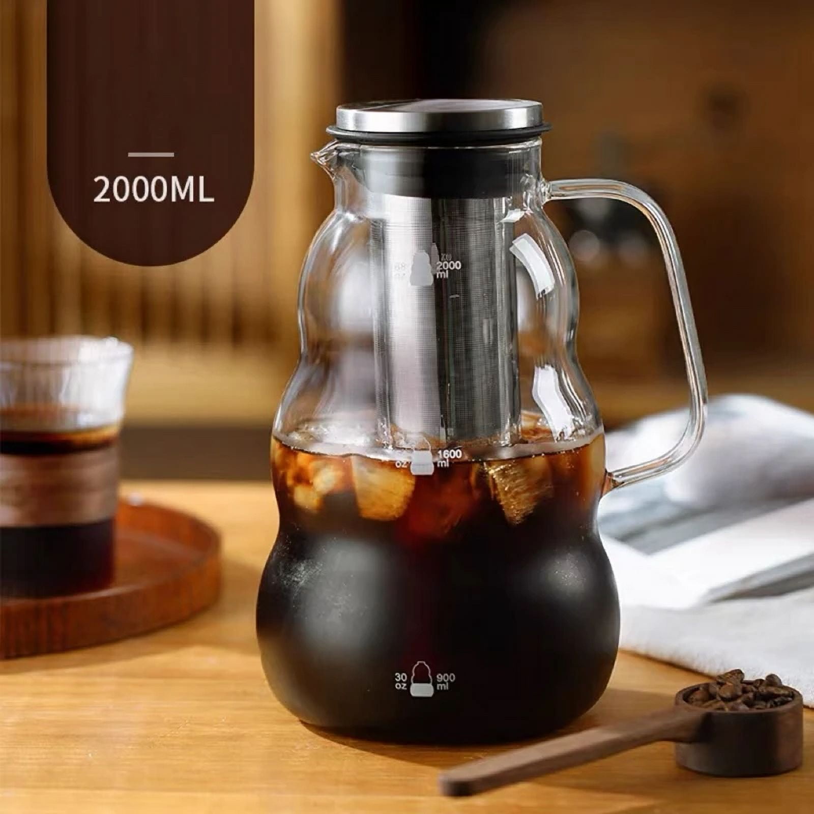 Cold Brew Iced Coffee Maker Airtight Tea Infuser 1000ml 2L Glass Carafe with Removable Stainless ...
