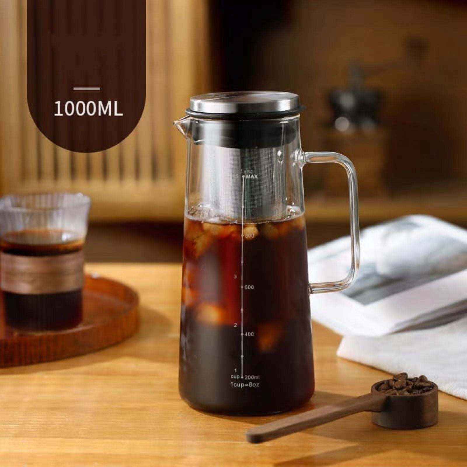 Cold Brew Iced Coffee Maker Airtight Tea Infuser Glass Carafe with Removable Stainless Steel ...