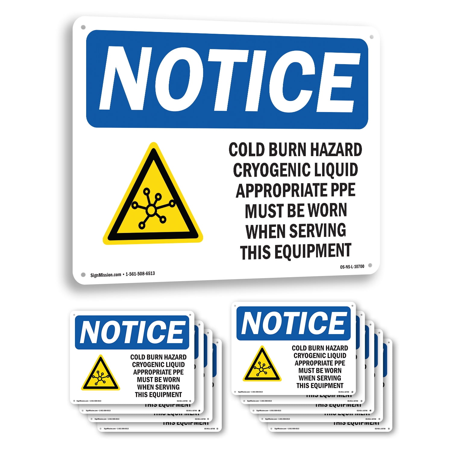 Cold Burn Hazard Cryogenic Liquid OSHA Notice Rigid Plastic Sign 10 ...