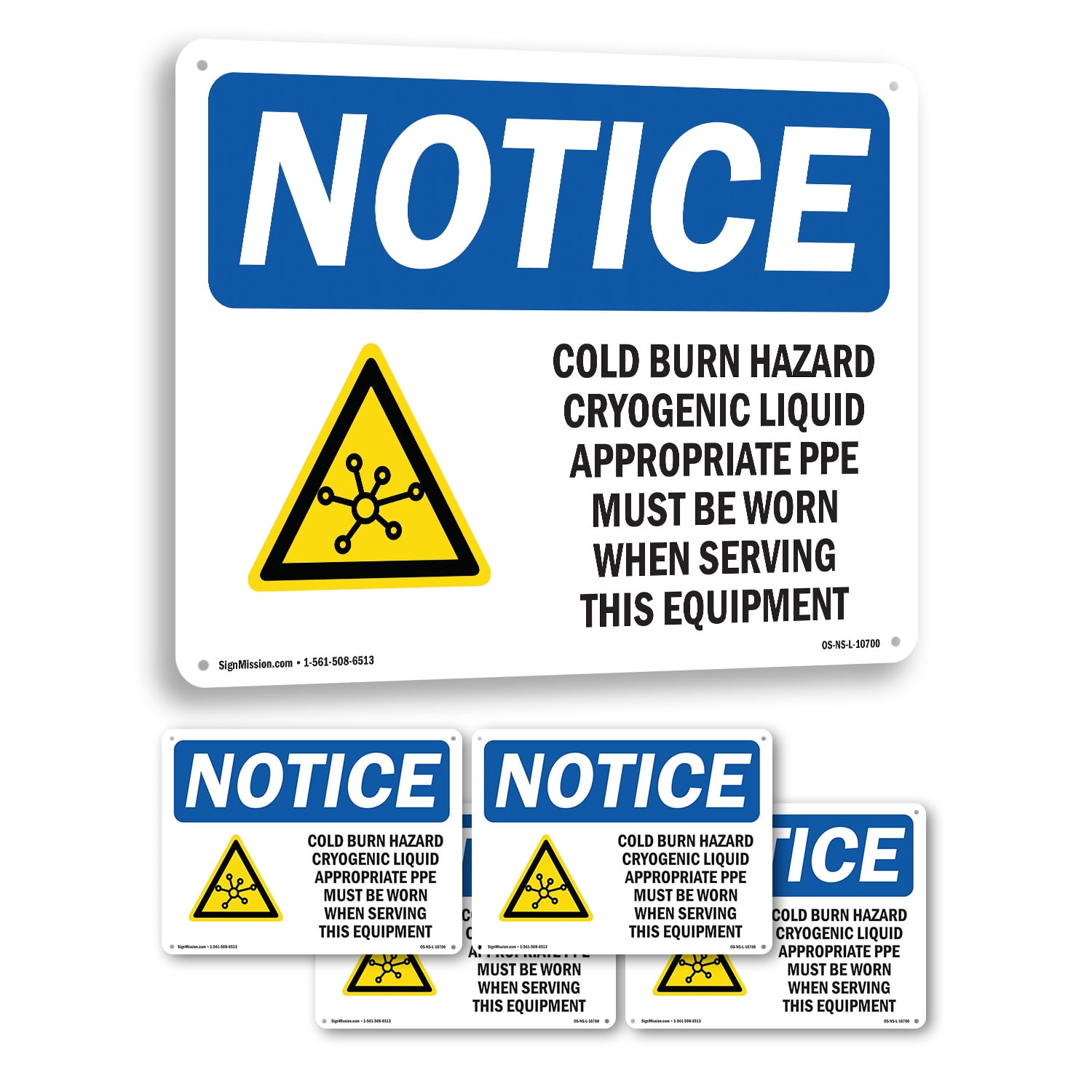 Cold Burn Hazard Cryogenic Liquid OSHA Notice Rigid Plastic Sign 18 ...
