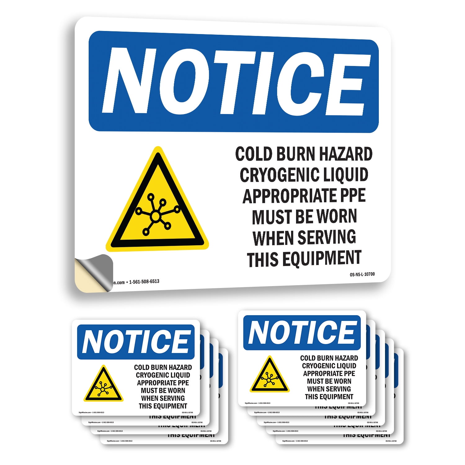 Cold Burn Hazard Cryogenic Liquid With Symbol OSHA Notice Vinyl Decal ...
