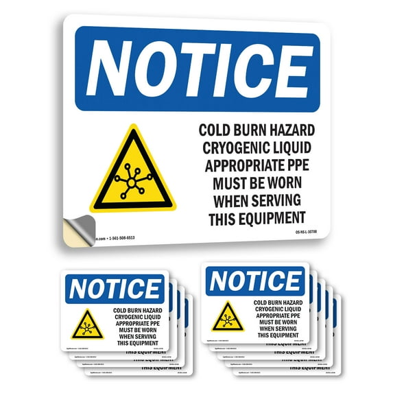 Cold Burn Hazard Cryogenic Liquid With Symbol OSHA Notice Vinyl Decal ...