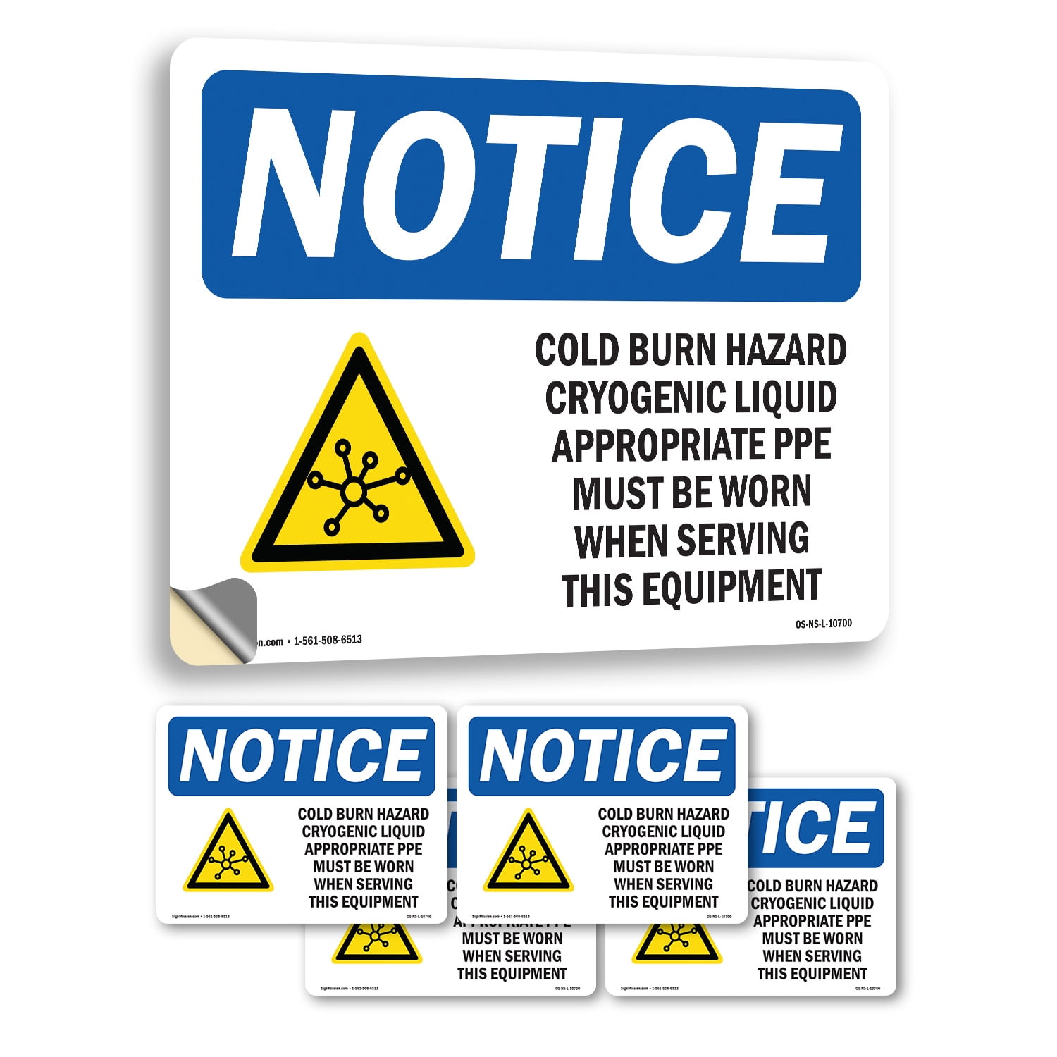 Cold Burn Hazard Cryogenic Liquid With Symbol OSHA Notice Vinyl Decal ...