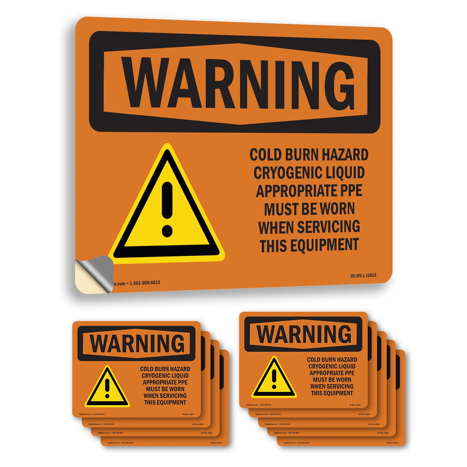 Cold Burn Hazard Cryogenic Liquid With Symbol OSHA WARNING Vinyl Decal Label 18 Inch x 12 Inch ...