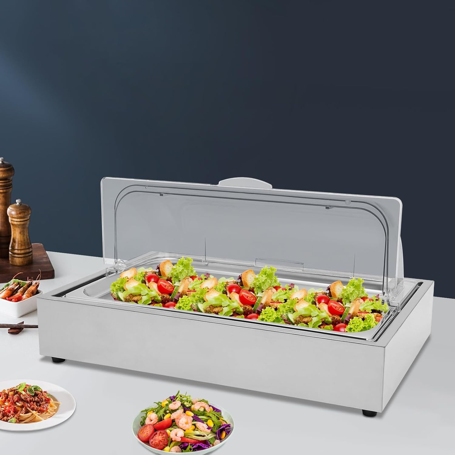 Cold Food Buffet Server, 2 Tier Stainless Steel Chilled Serving Tray ...