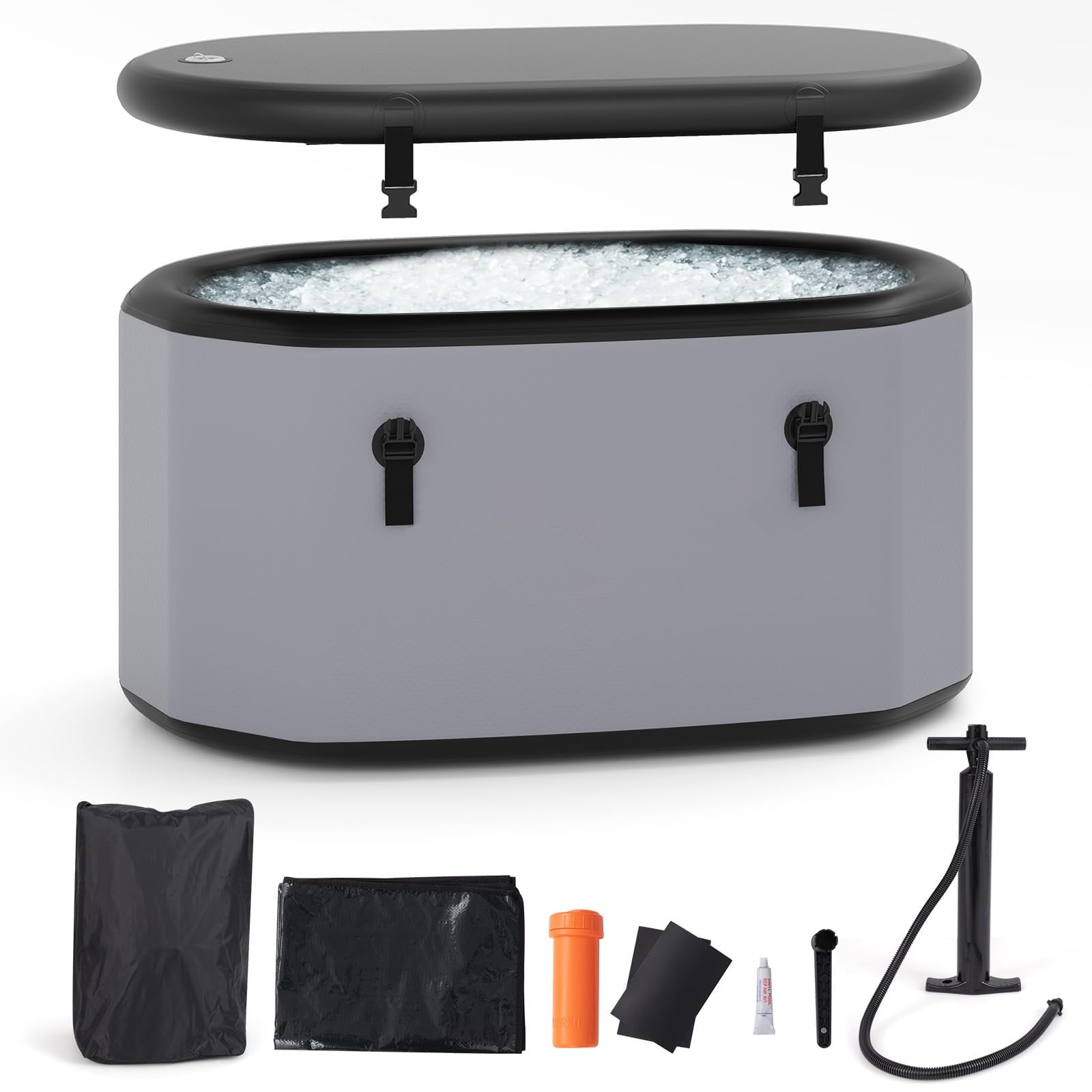 Cold Plunge Tub XL 129 Gallon Oval Ice Bath with Lid Backpack Pump Mat ...