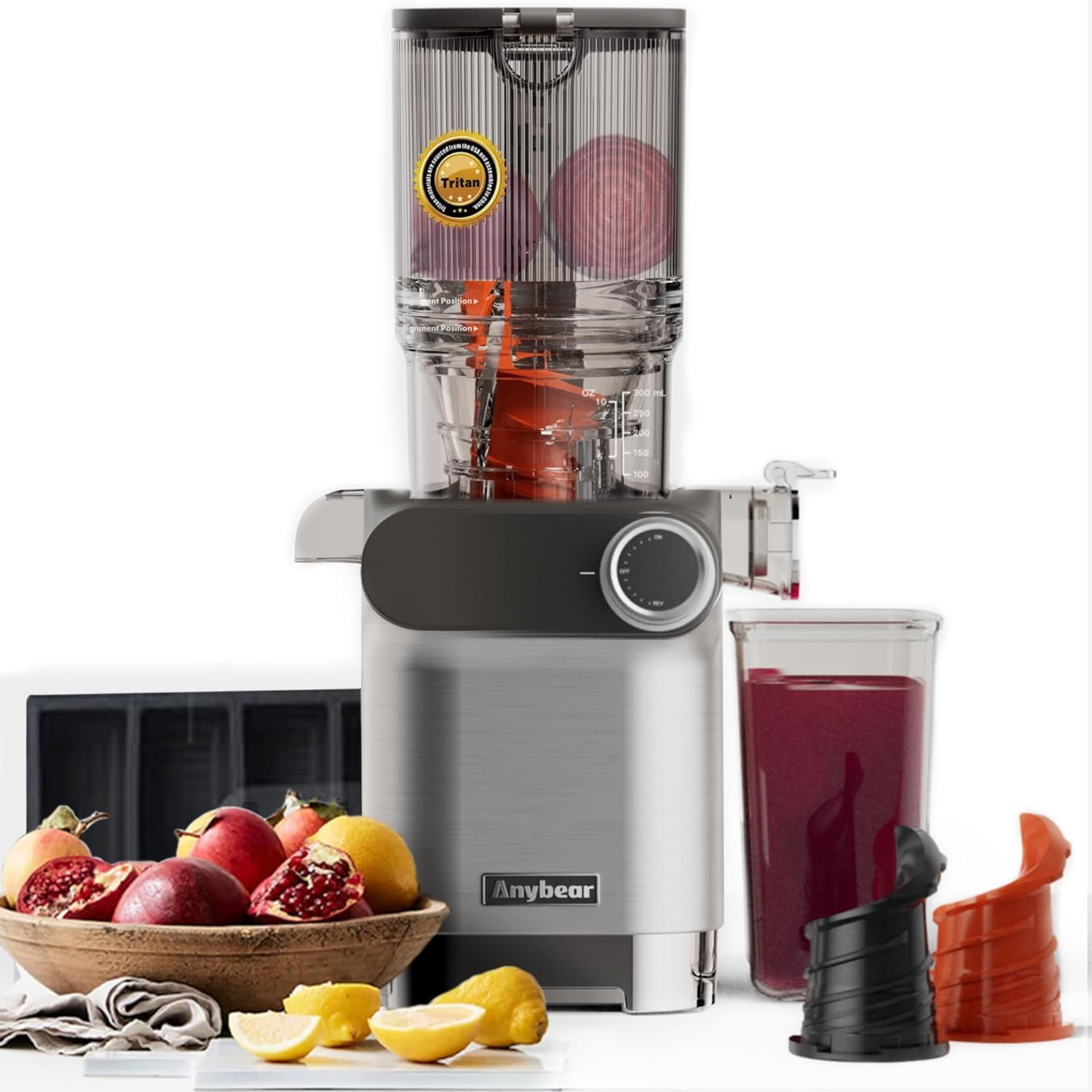 Cold Press Juicer, 200W Masticating Slow Juicer 4.3" Large Feed Chute ...