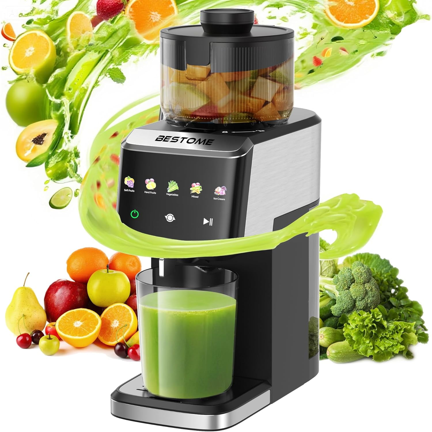 Cold Press Juicer, 5.12" Wide Feed Chute Juice Extractor Machine, Slow ...