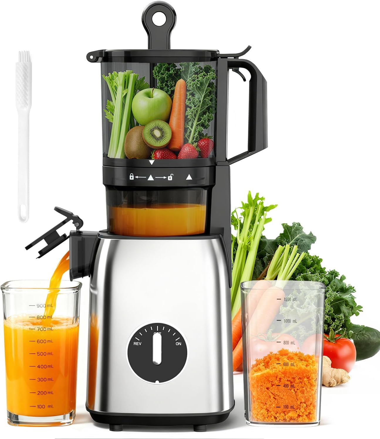 Cold Press Juicer, 5.4" Extra Wide Feed Chute Juicer Machines for Whole ...