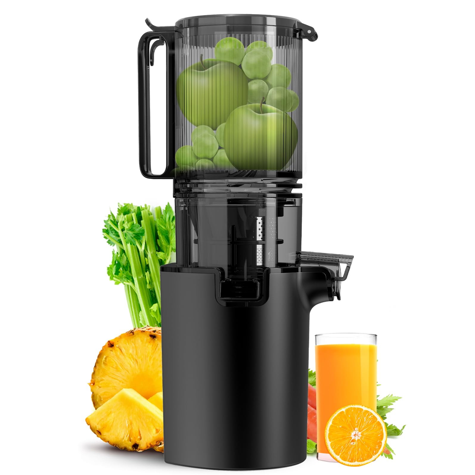 Cold Press Juicer, 5.4" Wide Feed Chute Juice Extractor Machine with ...