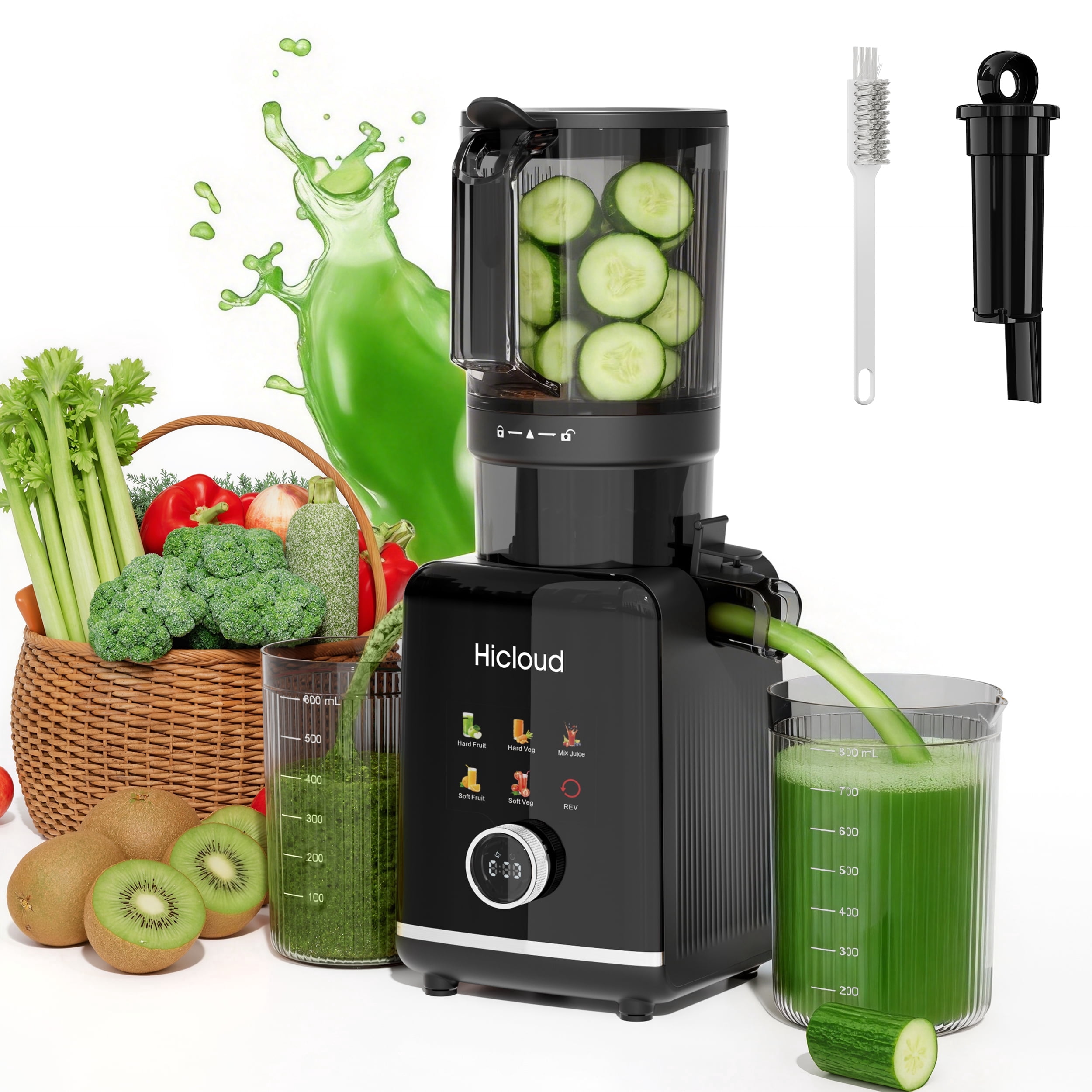 Hicloud 200W Juicer, Cold Press Juicer with 4.4" Large Feed Chute ...