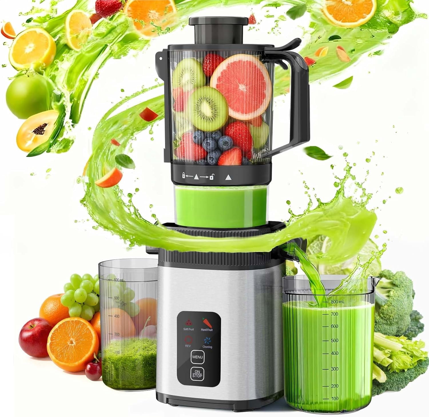 Cold Press Juicer Machine with Touch Control & 3 Modes, 4.5" Wide Feed ...