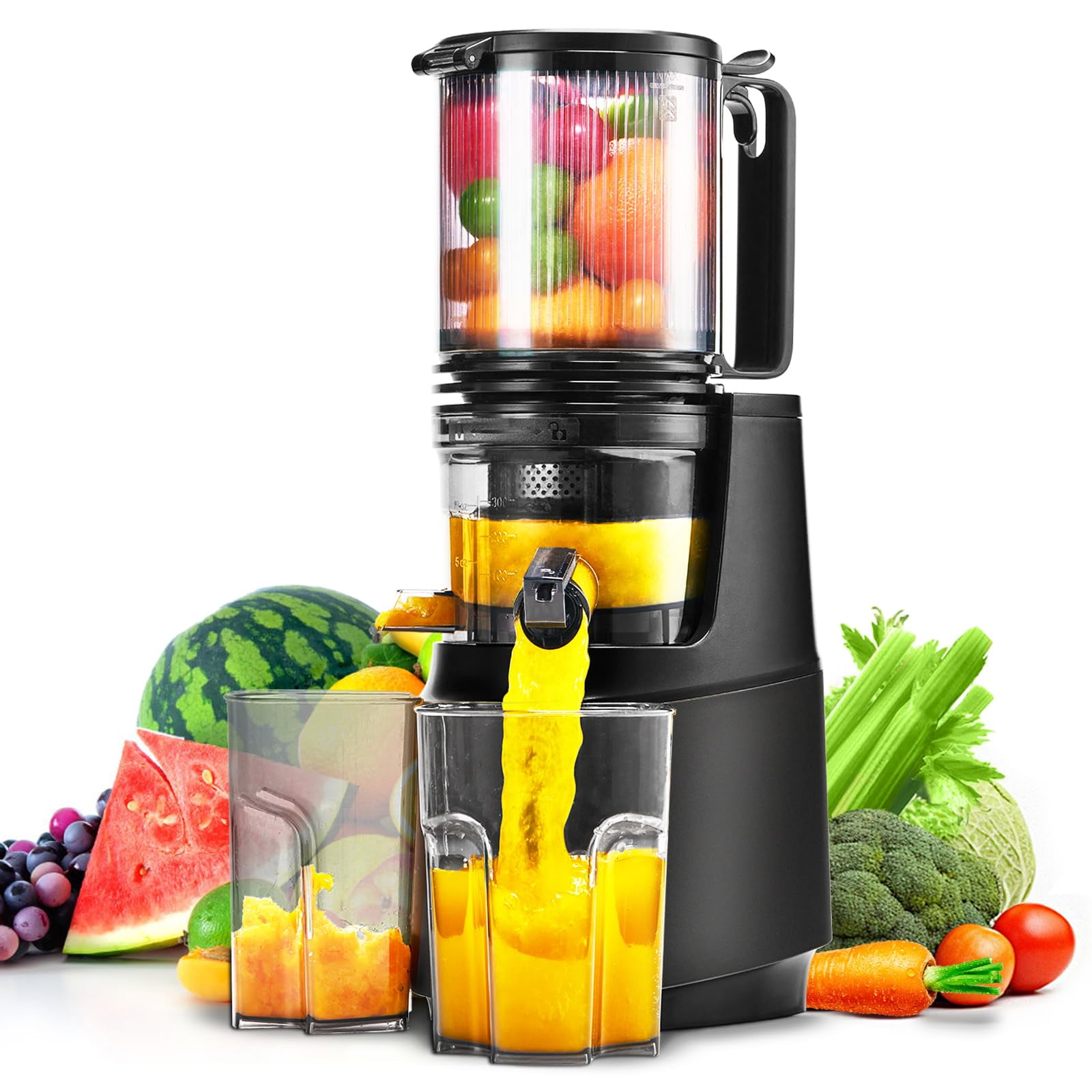 Cold Press Juicer,Slow Masticating Juicer Machines with 5.3" Large Feed ...