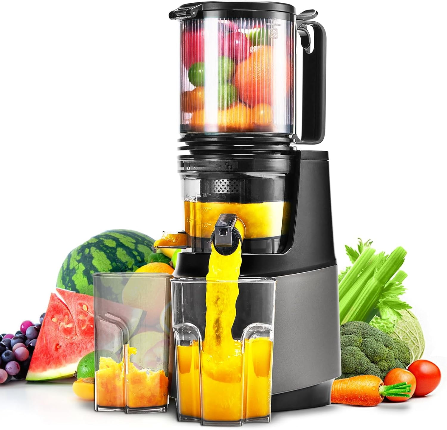 Cold Press Juicer,Slow Masticating Juicer Machines with 5.3" Large Feed ...