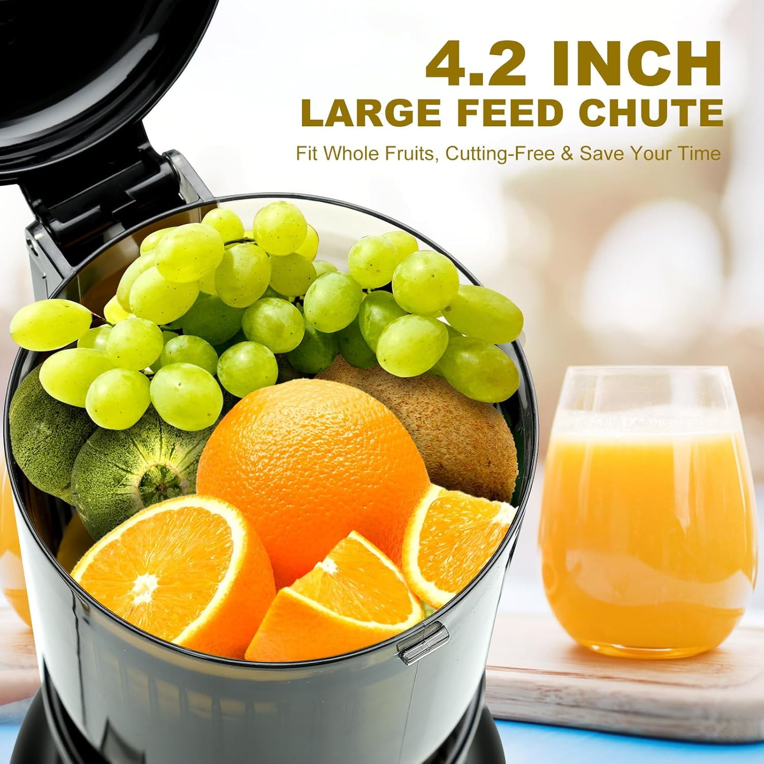 Cold Press Juicer with 4.2'' Large Feed Chute, 250W Masticating Juicer ...