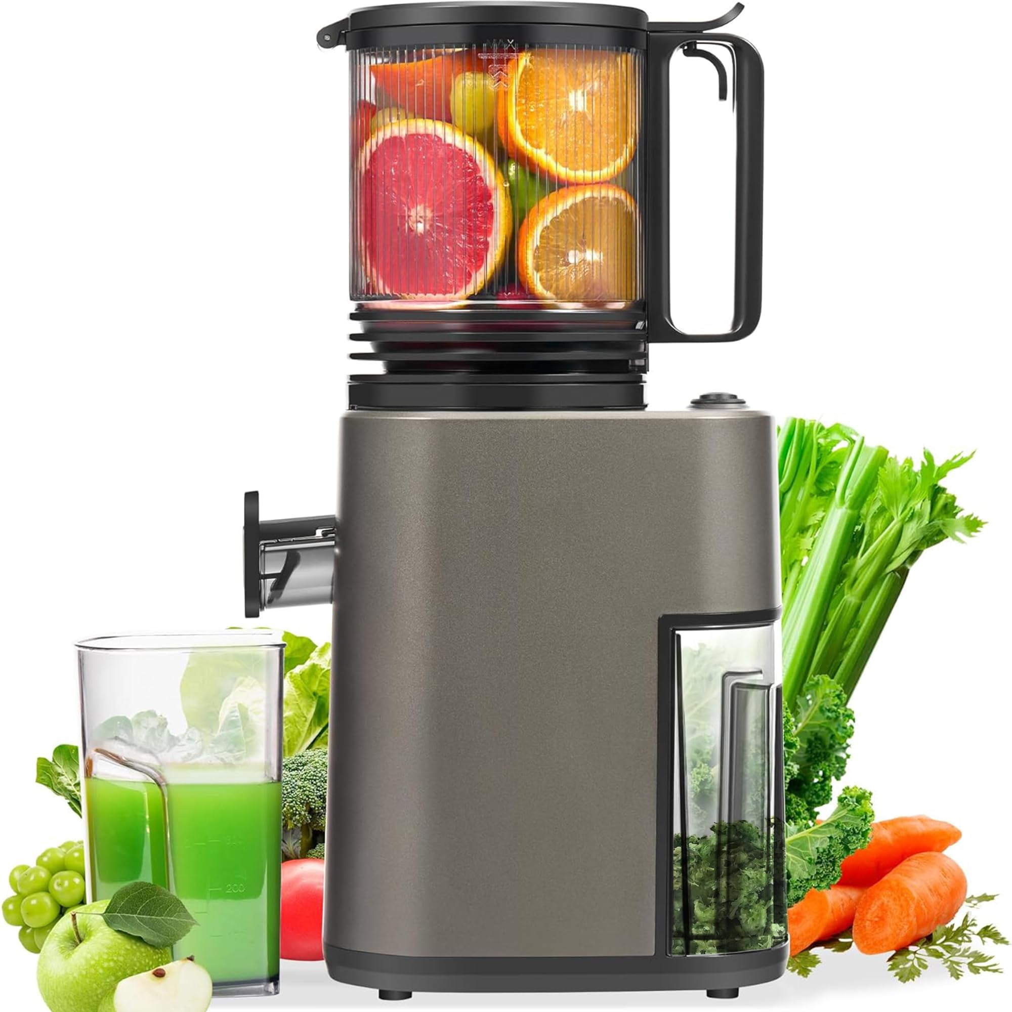 Cold Press Masticating Juicer, 250W Slow Juicer Machine with 5.4" Wide ...
