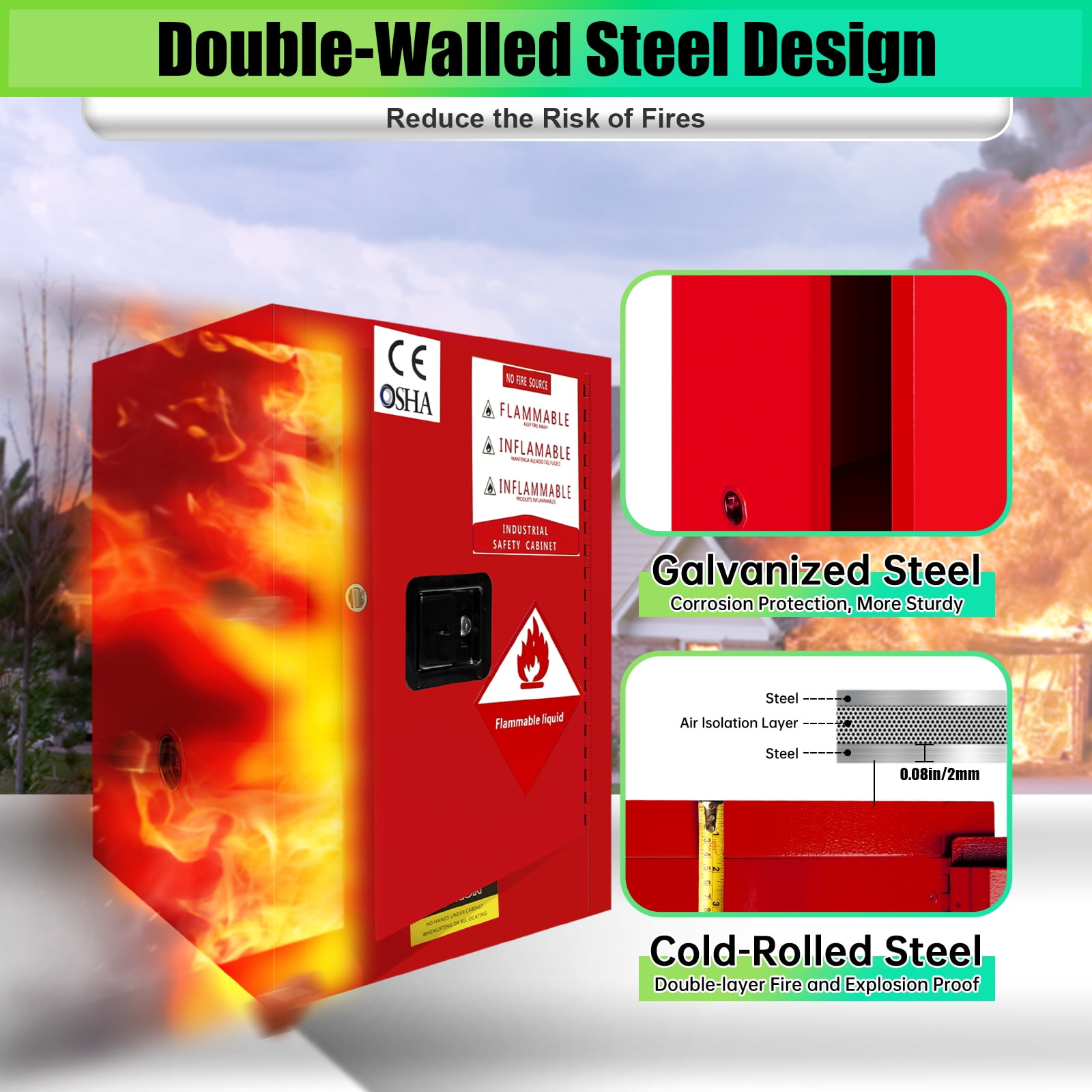 Cold - Rolled Steel 12 Gallon Flammable Liquid Storage Cabinet ...