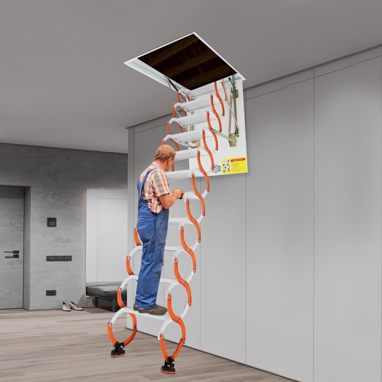 Cold-Rolled Steel 70x100cm Hidden Attic Stairs Eleven-Step Pull-Down ...