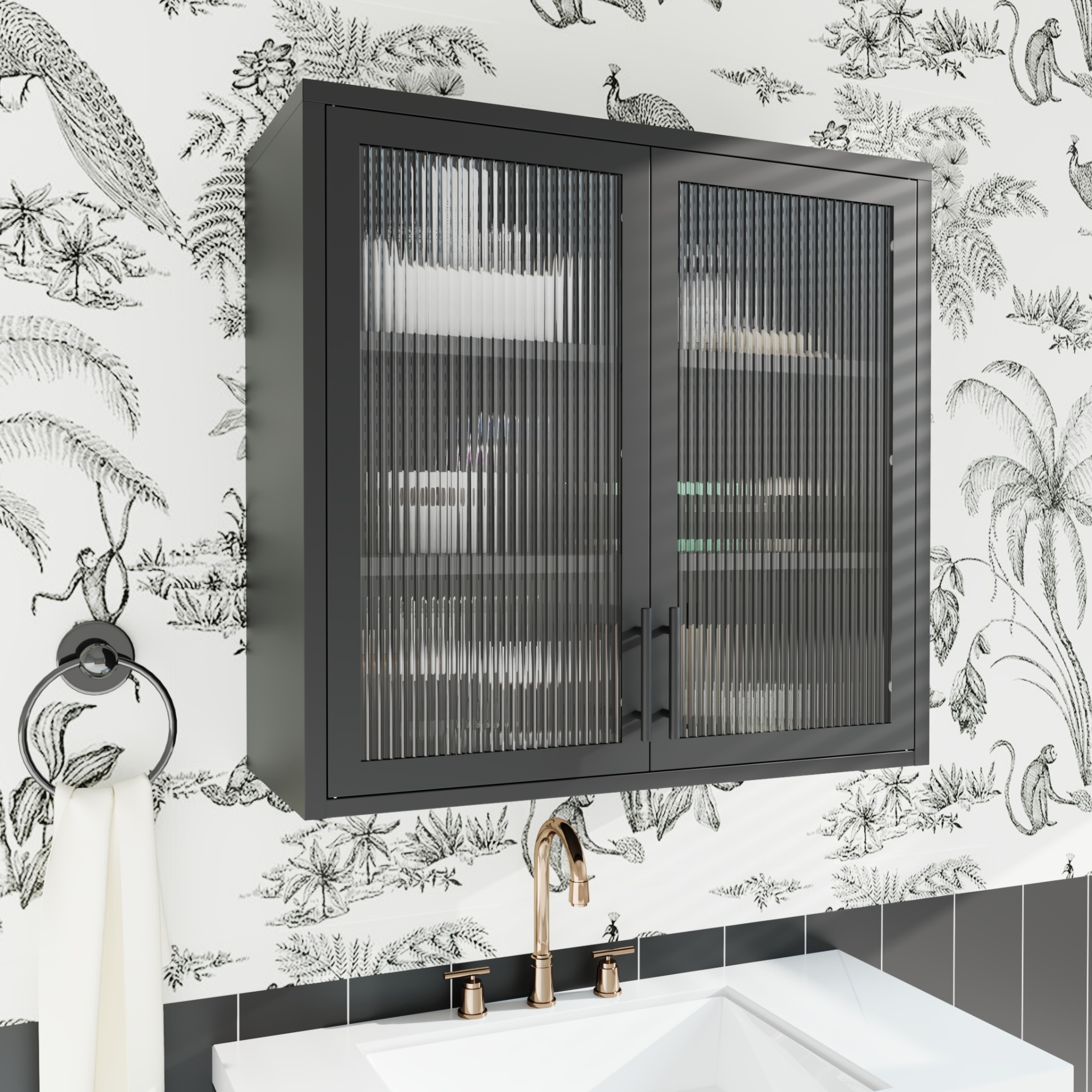 Cold-Rolled Steel Wall Storage Cabinet with Tempered Glass Doors and ...