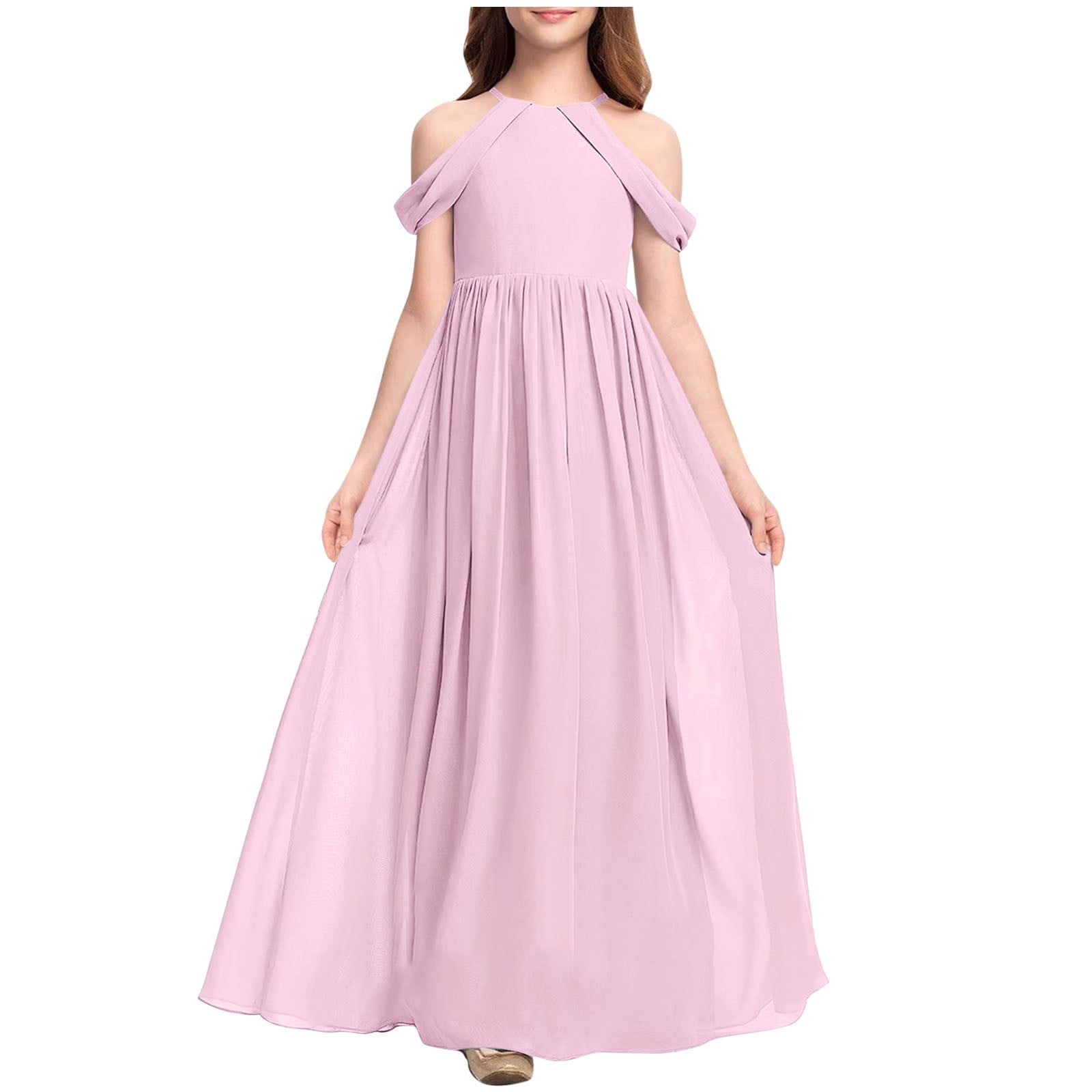 Cold Shoulder Junior Bridesmaid Dress Pleated Chiffon Flower Girls ...