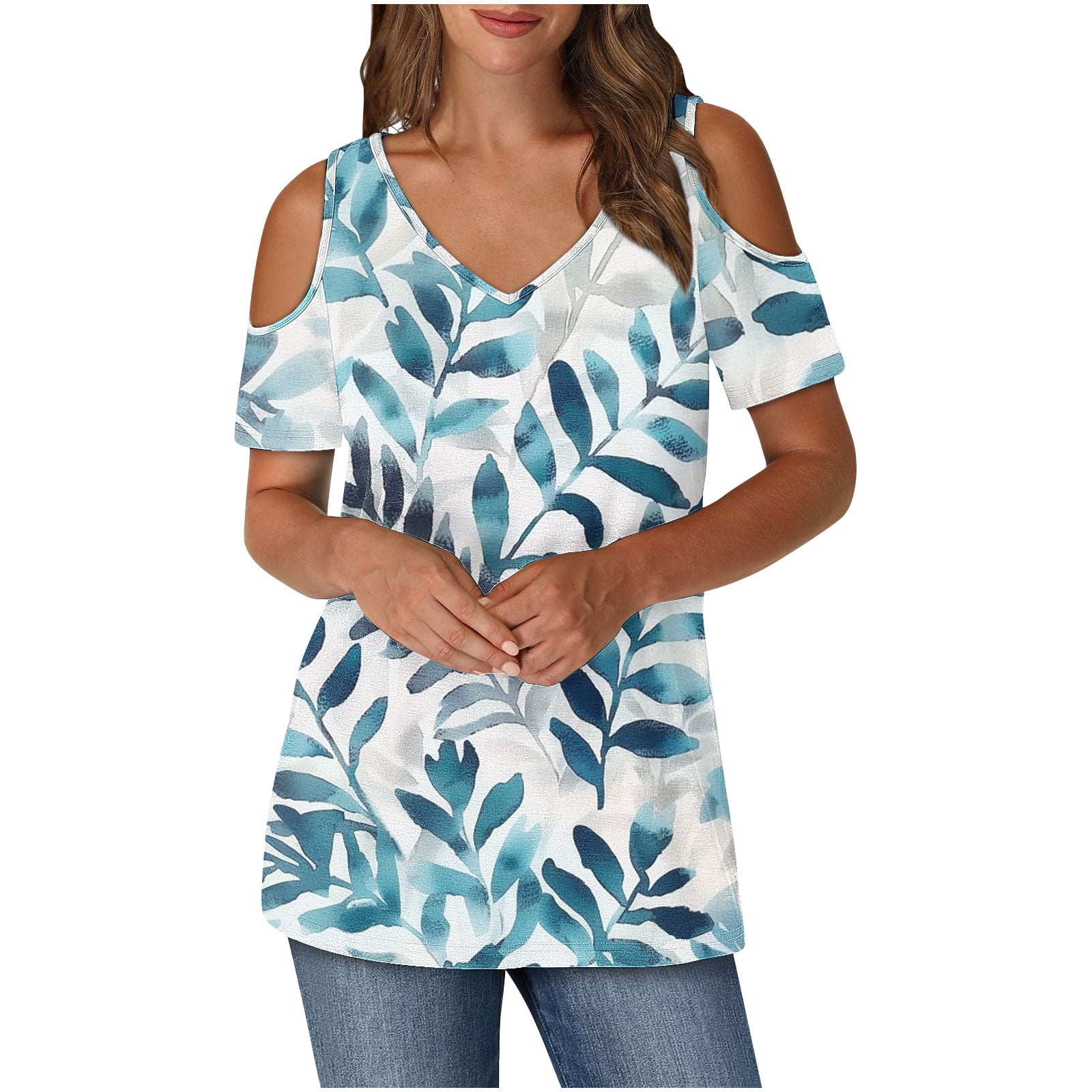 Cold Shoulder Tops for Women Summer Tunic Short Sleeve Cute V Neck ...