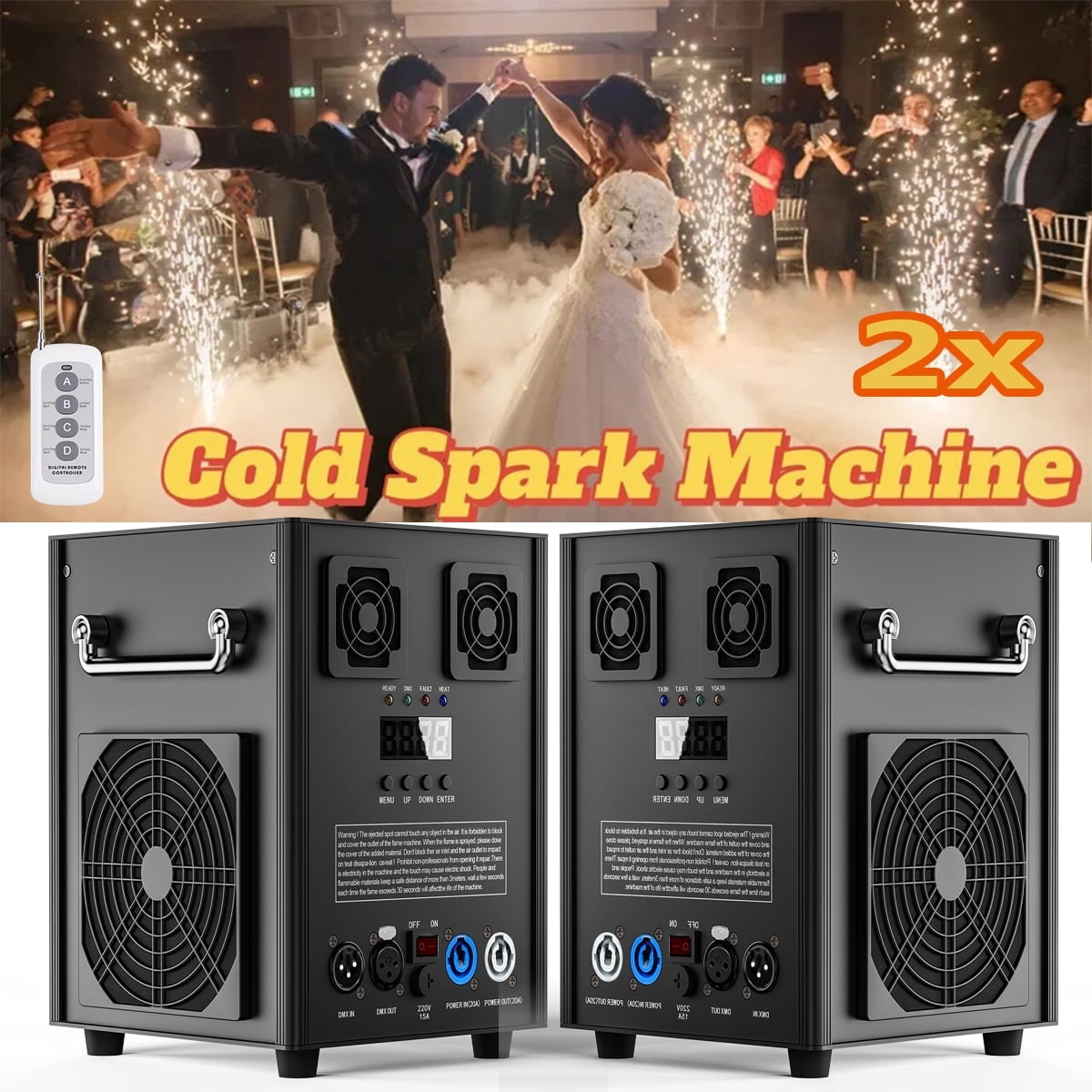 700W Adjustable 13ft Cold Spark Machine with Remote, 2pcs DMX512 Stage ...