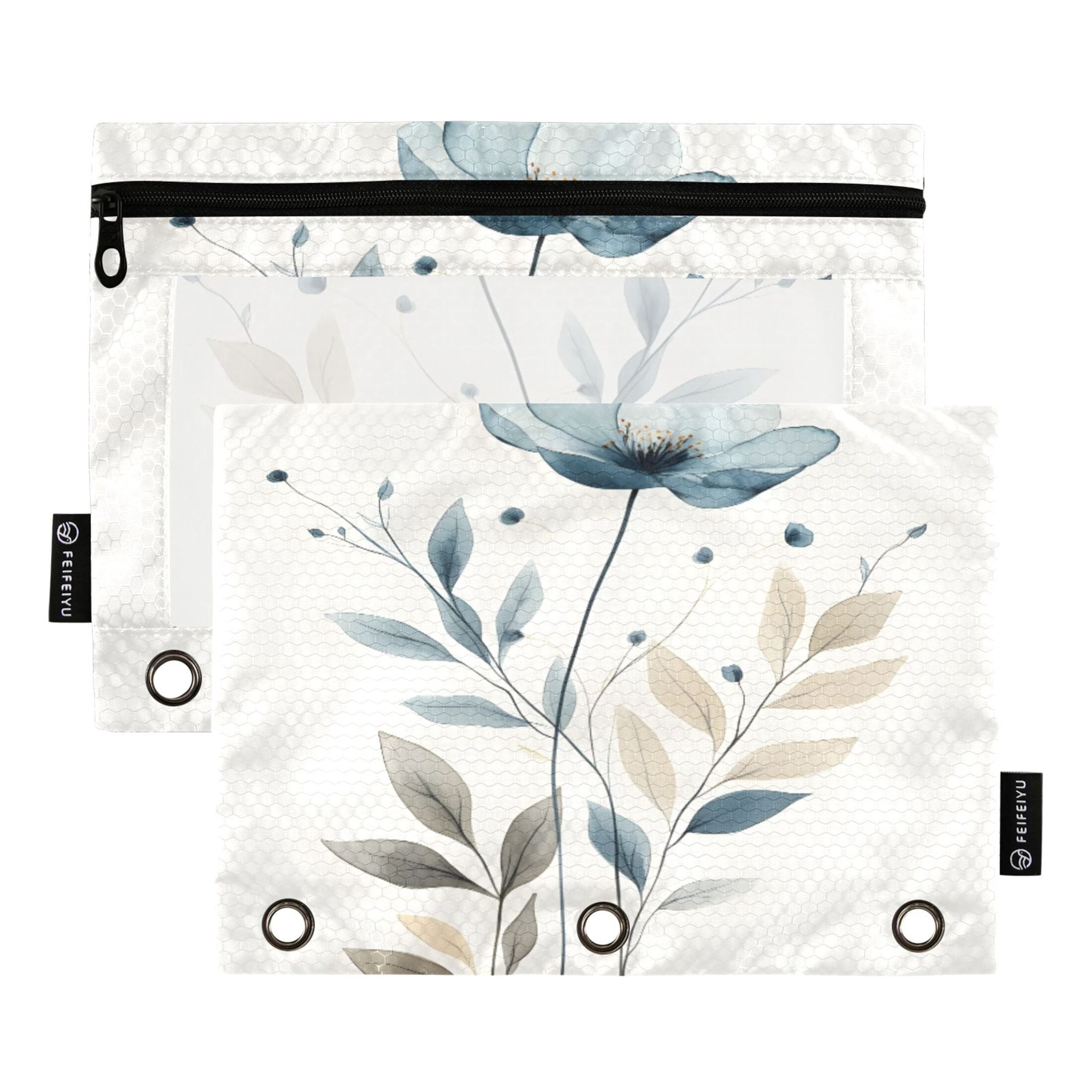 Cold Toned Flower 9.8x7.1in Water Resistant Binder Pouch, 3-Ring ...