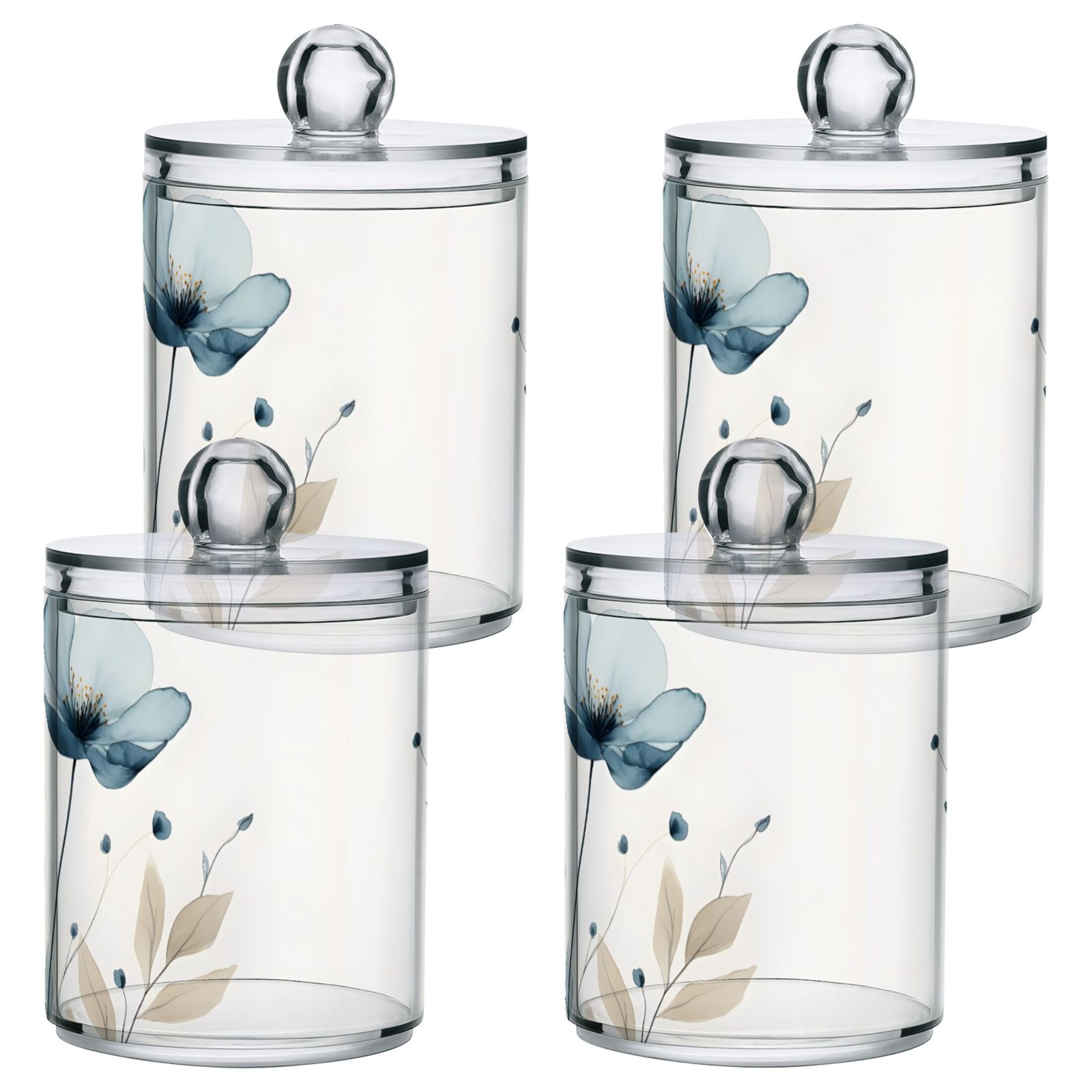 Cold Toned Flower Bathroom Canisters Set of 4 Translucent Plastic ...