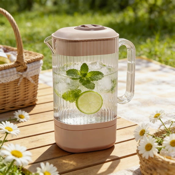 Cold Water Kettle Plastic Striped Transparent Cool Tea Pitcher 64oz ...