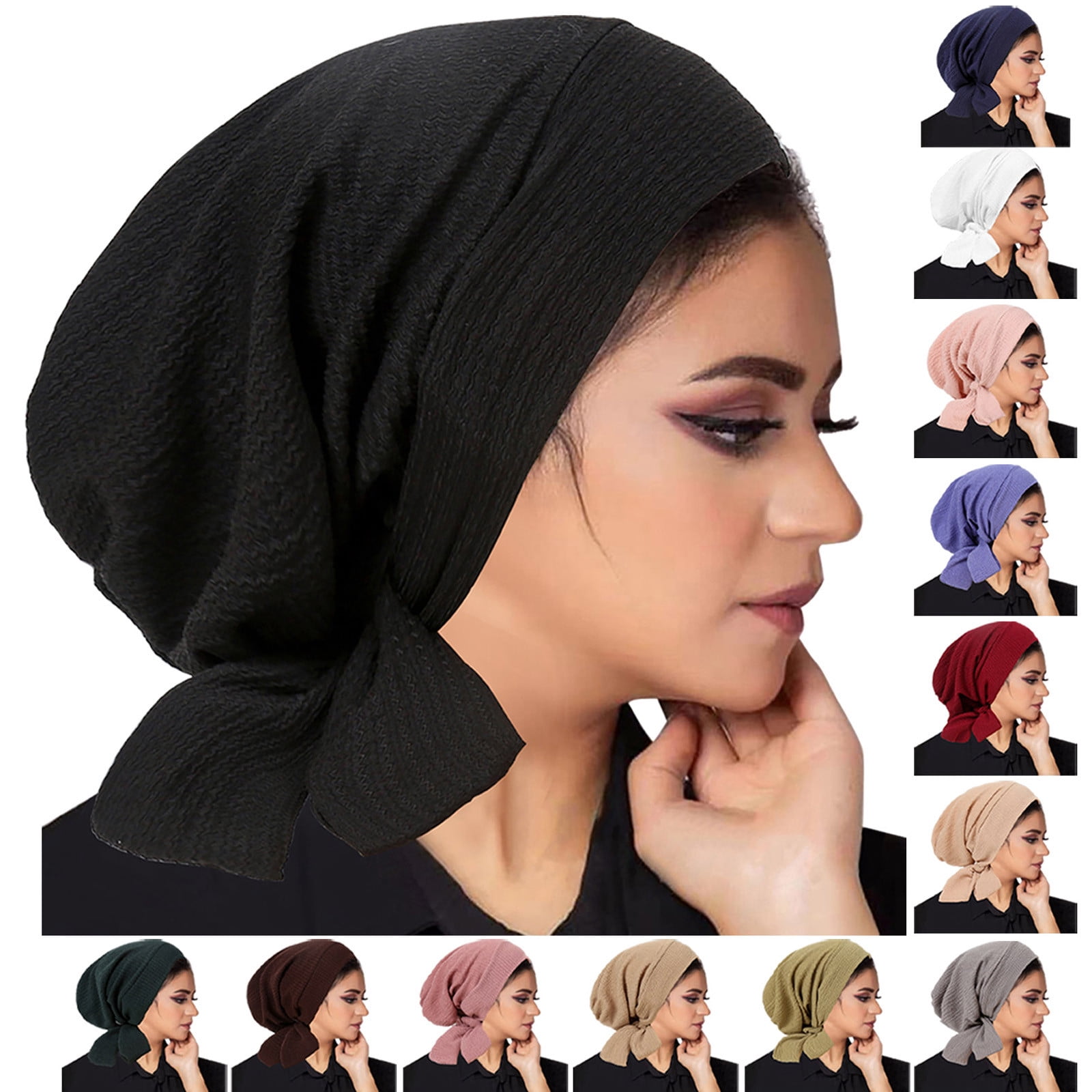 Cold Weather Headbands Women's Solid Color Crystal Linen Long Tail ...