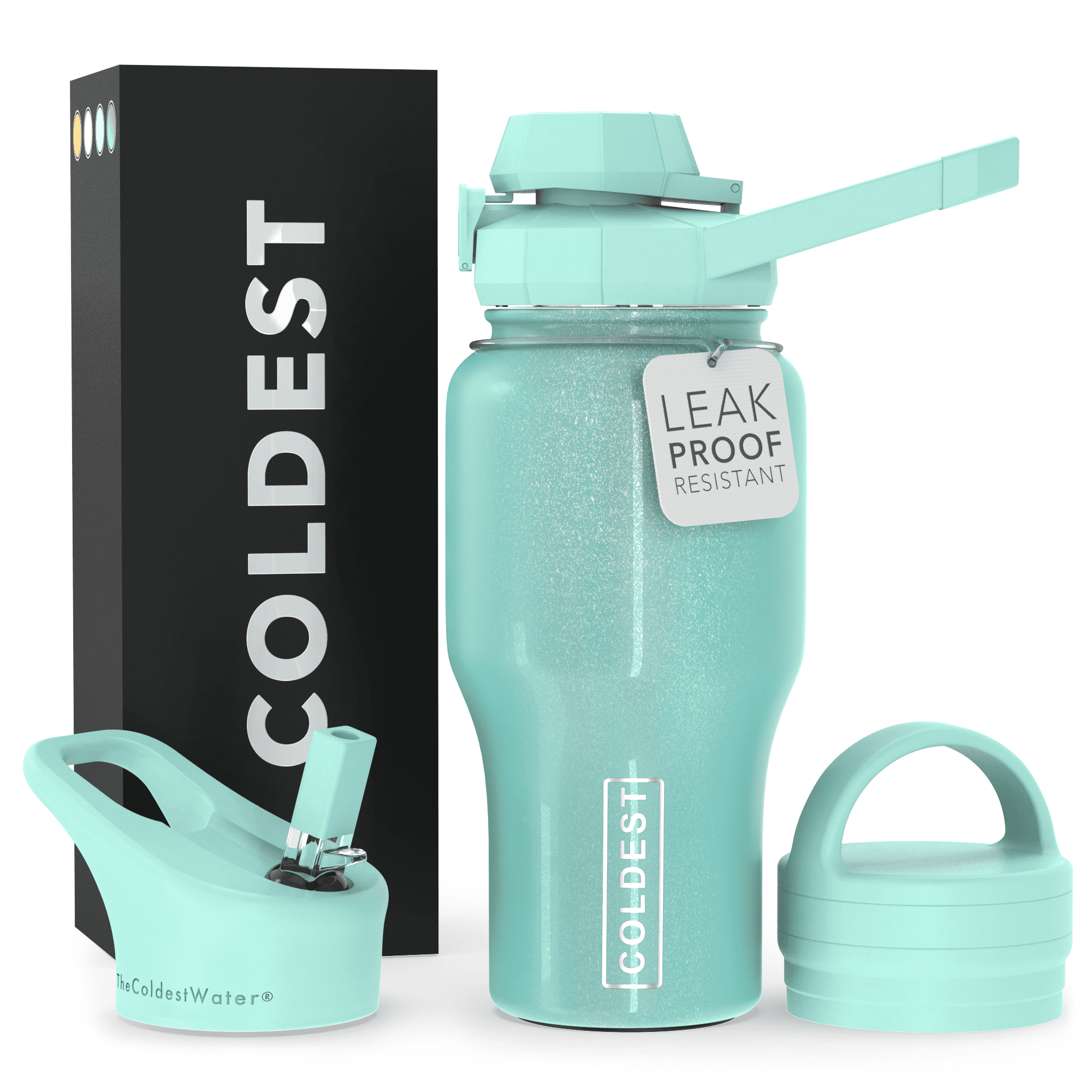 Coldest Sports Shaker Water Bottle with 3 Lids (Chug Lid, Straw Lid ...