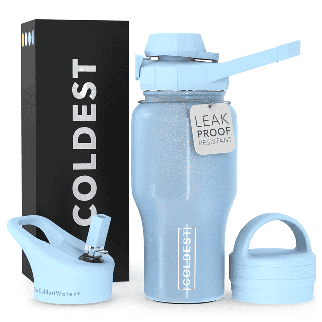 Coldest Sports Shaker Water Bottle with 3 Lids (Chug Lid, Straw Lid ...