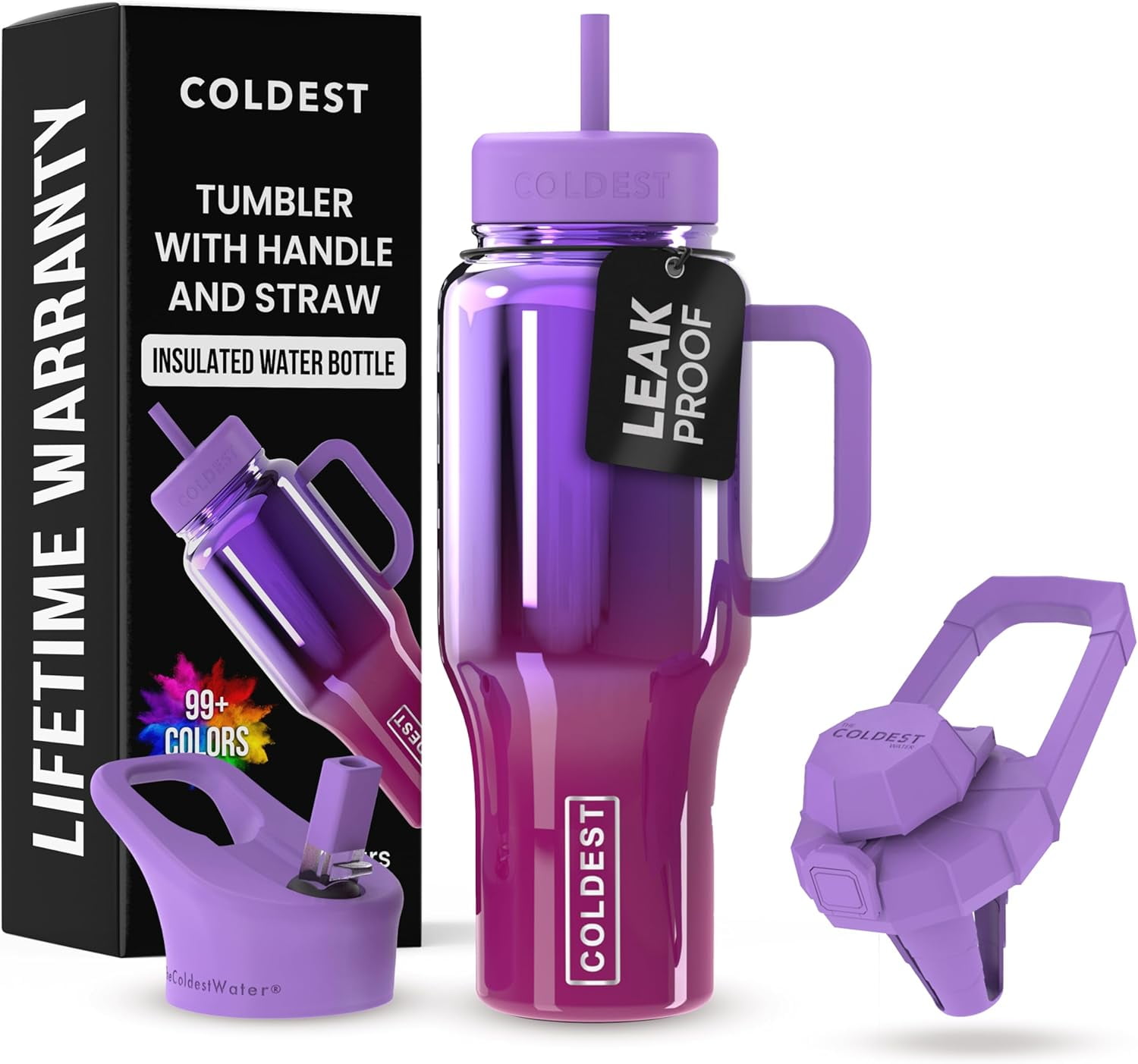 Coldest Tumbler with Handle and Straw Lid, 3 Lids Insulated Shaker ...
