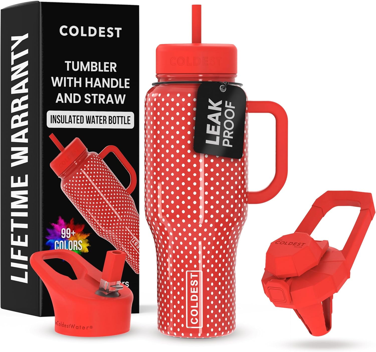 Coldest Tumbler with Handle and Straw Lid, 3 Lids Insulated Shaker ...